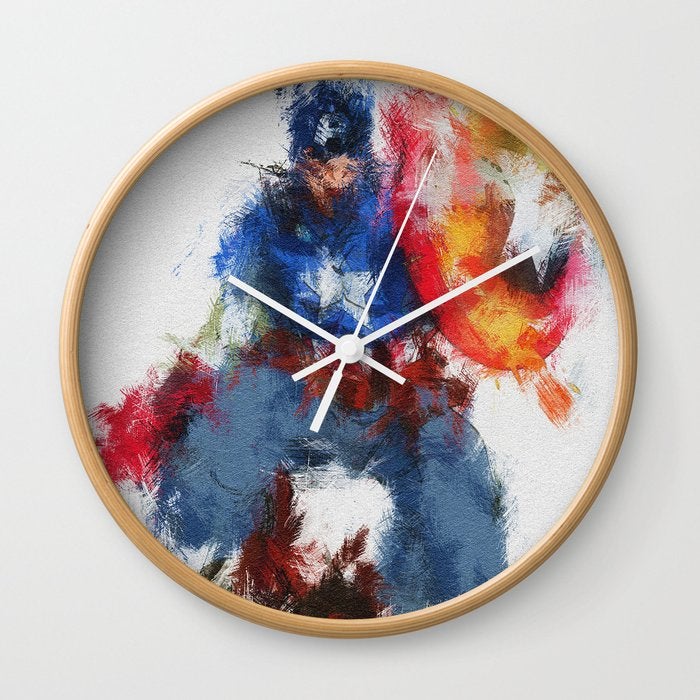 Captain of America Abstract Painting by A Deniz Akerman Wall Clock ...